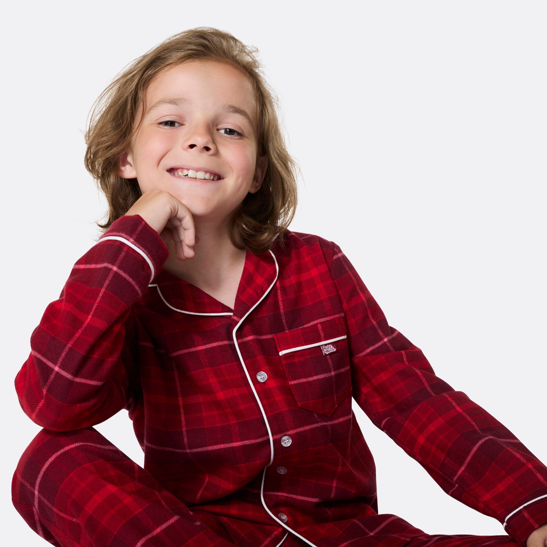 Rød Flannel Julepyjamas Børn – SillySanta.dk