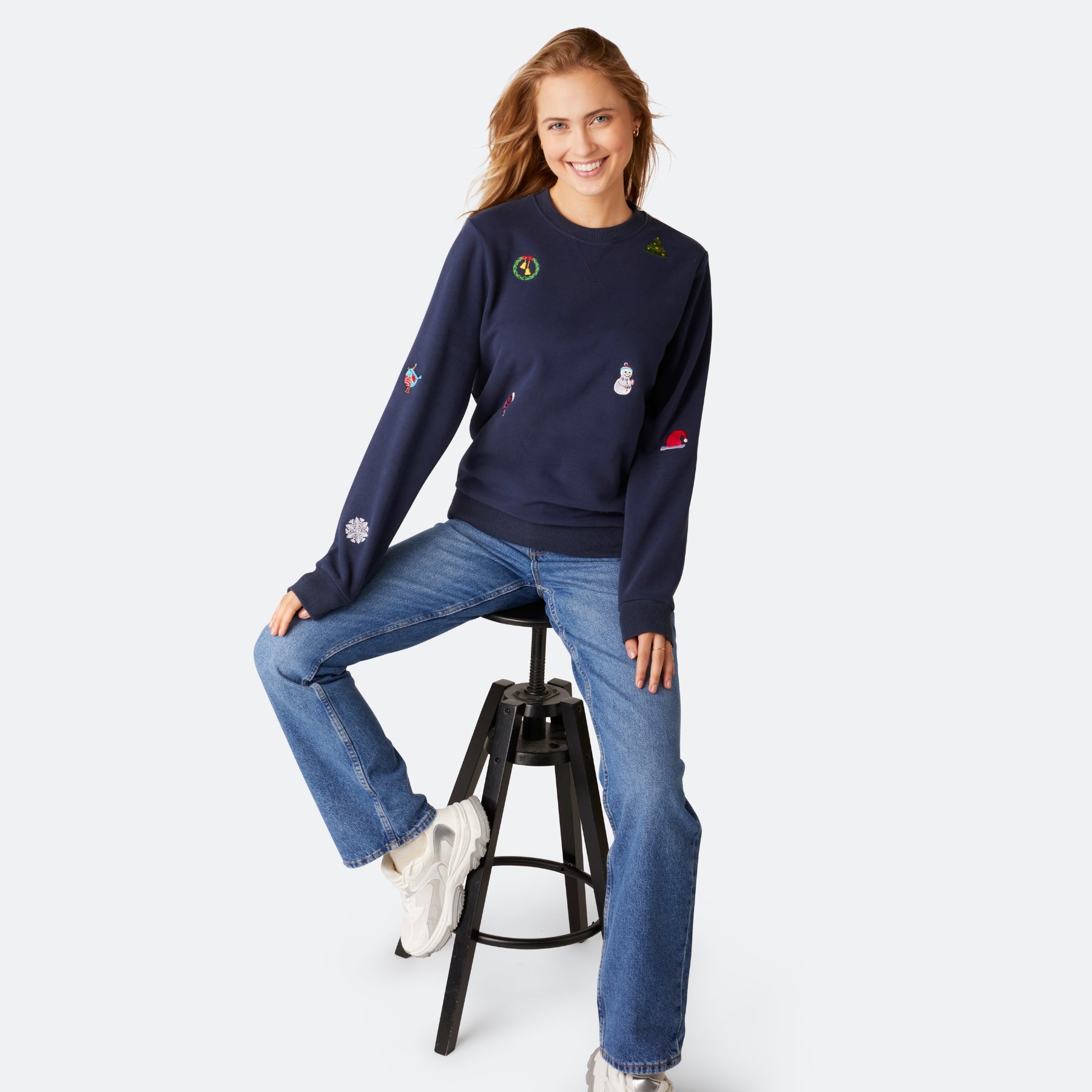 Blå Julesweatshirt Dame – SillySanta.dk