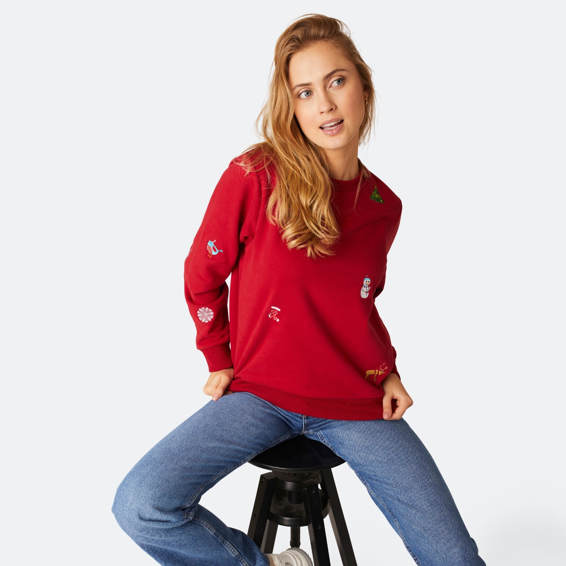 Rød Julesweatshirt Dame – SillySanta.dk