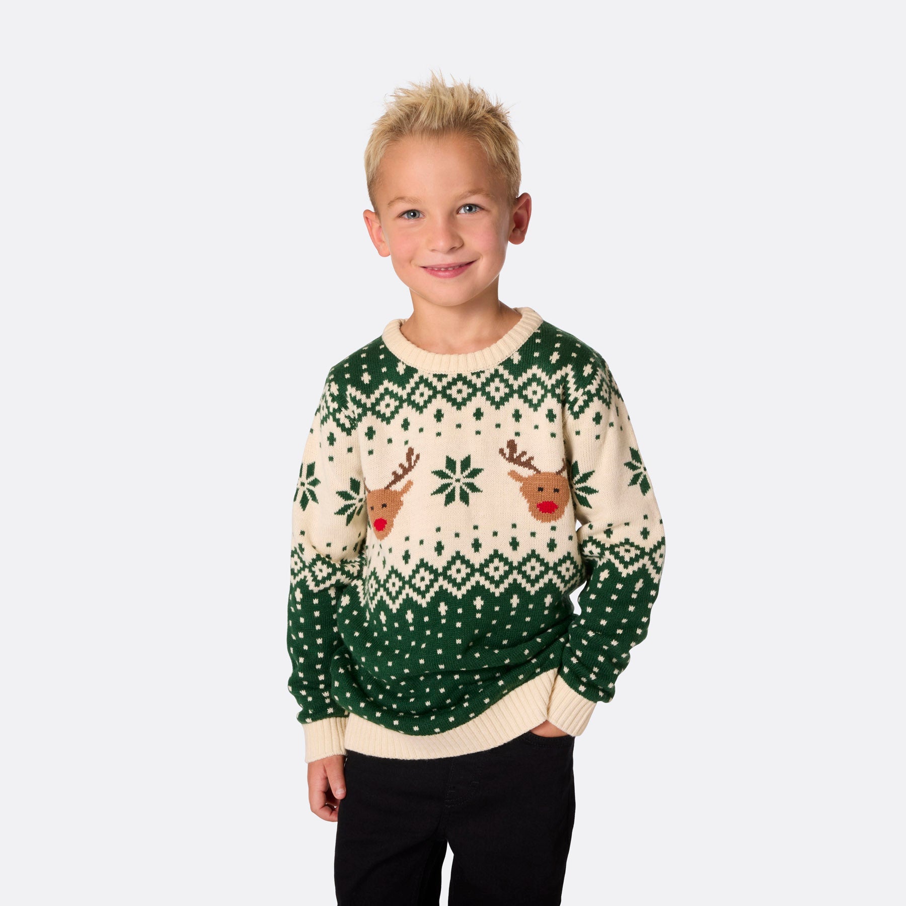 Grøn Retro Rensdyr Julesweater Børn – SillySanta.dk