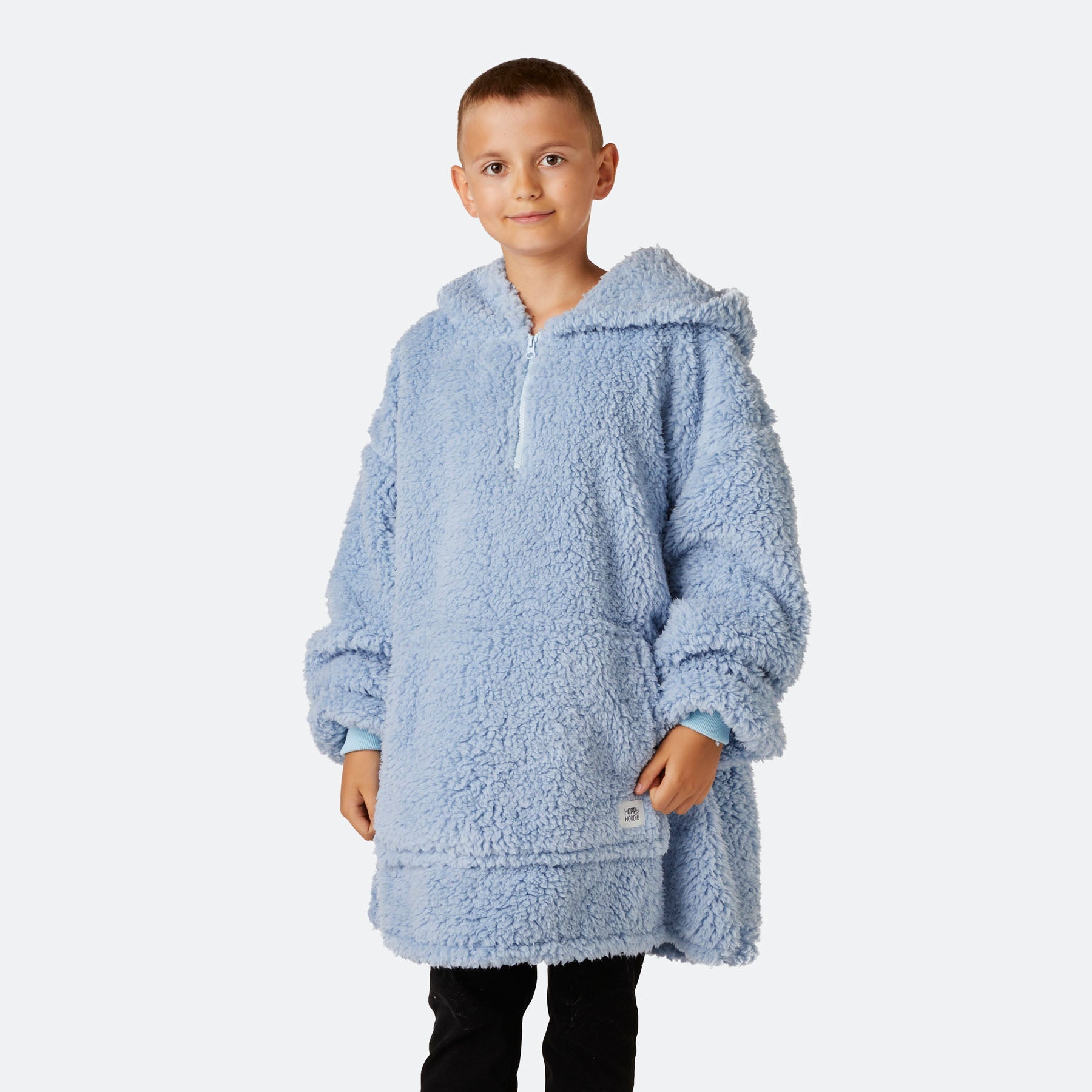 Blå Sherpa HappyHoodie Børn – SillySanta.dk