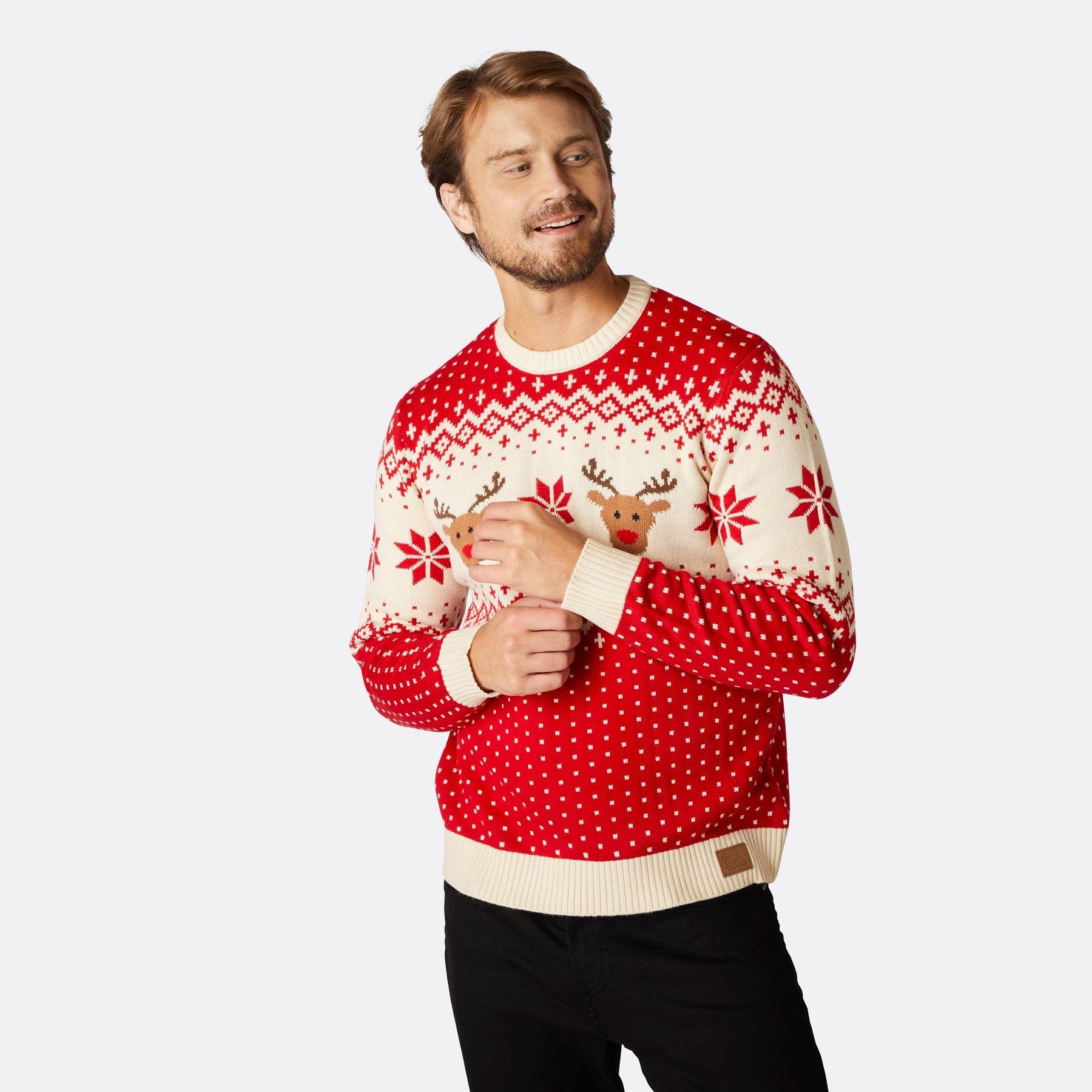Rød Retro Rensdyr Julesweater Herre – SillySanta.dk