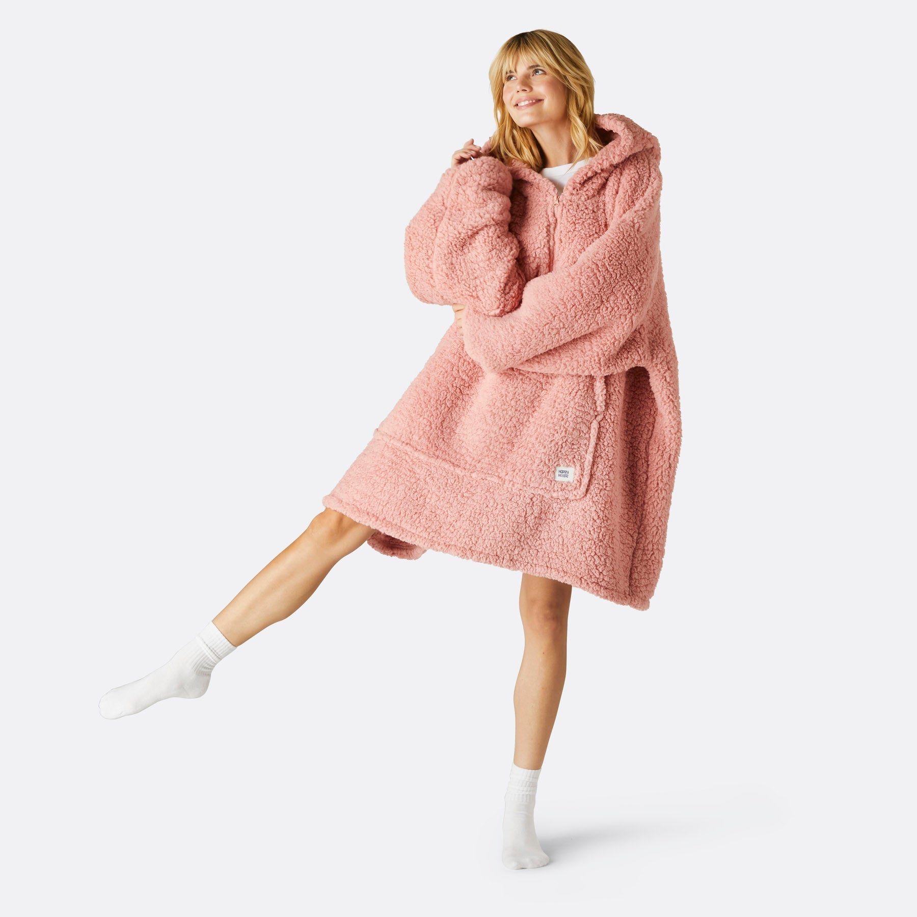 Rosa Sherpa HappyHoodie – SillySanta.dk